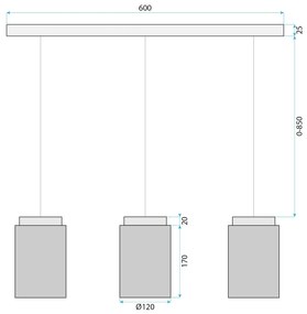 Toolight Toolight, závěsné svítidlo 3xE27, APP1812-3CP, šedé sklo-černá, OSW-00662