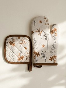 Sinsay - Kuchyňská chňapka a podložka s rostlinným motivem - hnědá