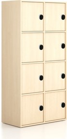 Kancelářská skříň FRAME, 8x dveře, 872 x 450 x 1735 mm, kódový zámek, bříza