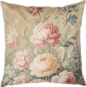 Béžový dekorativní polštář s květy Country Style - 45*45*4 cm