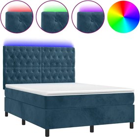 Box spring postel s matrací a LED tmavě modrá 140x190 cm samet 3136303
