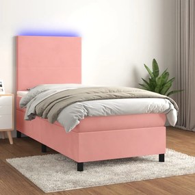 vidaXL Box spring postel s matrací a LED 90x200 cm samet [3135985] Barva: Růžová