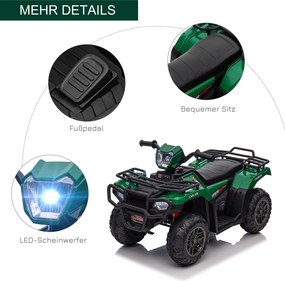 HOMCOM Dětská elektrická čtyřkolka, max. 4 km/h, od 3 let, LED světlomety, hudební připojení, černá+zelená 88 x 45 x 50 cm