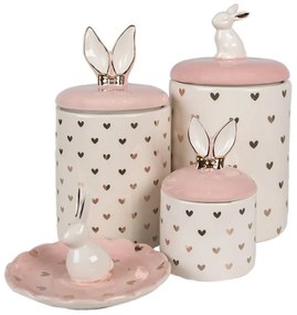 Keramická dóza s růžovým víčkem a králíčkem Babette – 13x30 cm