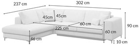 Rohová rozkládací pohovka rothe pravá 302 x 237 cm samet šedá MUZZA