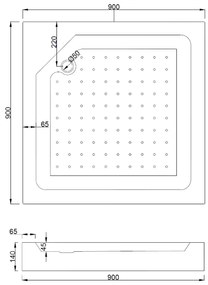 Mexen Rio, čtvercový sprchový kout 90(dveře)x90(dveře)x190 cm, 5mm šedé sklo, černý profil + bílá sprchová vanička RIO, 860-090-090-70-40-4510
