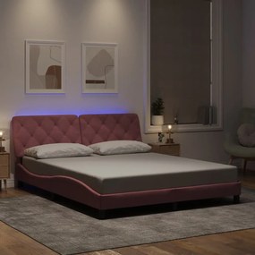 Rám postele s LED bez matrace růžový 160 x 200 cm samet 3213866