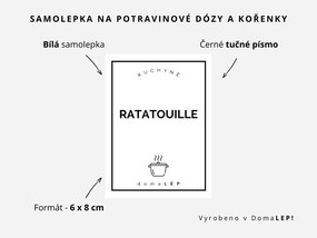 RATATOUILLE - omyvatelná samolepka na kořenky, výběr rozměrů Ø 5 cm / 5 x 5 cm / 6 x 8 cm | DomaLEP tvar: KOLEČKO, barva: BÍLÁ - ČERNÉ písmo, velikost: Ø 5 cm - tučné písmo