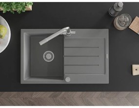 Mexen Bruno, 1-komorový granitový dřez s odkapávačem 795x495x200 mm a chromová baterie Duero, šedá, 6513-71-671600-00