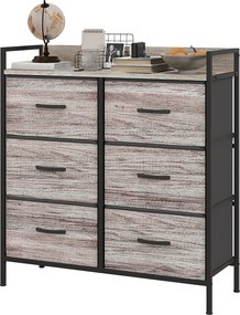HOMCOM Komoda se 6 textilními šuplíky, úložný skříň se dřevěným vzhledem, úchyty, ocelový rám, industriální design pro obývací pokoj Šedá | Aosom