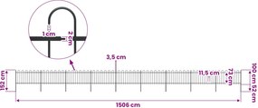 Zahradní plot s obloukem nahoře ocelový 1506 x 100 cm černý 277664