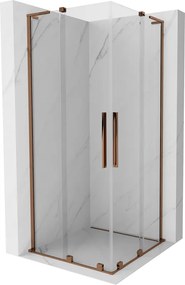 Mexen Velar L Duo, sprchový kout s posuvnými dveřmi 100 x 100 cm, 8mm čiré sklo, růžové zlato, 871-100-100-02-03-60