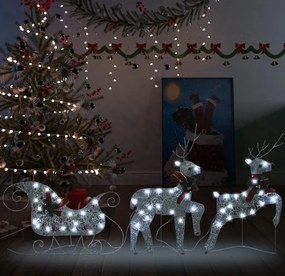 vidaXL Vánoční sobi se sáněmi 60 LED diod do exteriéru [289978] Barva: Stříbrná