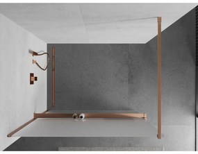 Mexen Kioto+, sprchová zástěna Walk-In s poličkou a věšákem 140 x 200 cm, 8mm sklo námraza, měděný matný profil, 800-140-121-65-30