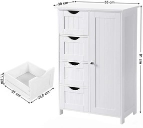 VASAGLE Koupelnová skříň 4 zásuvky bílá 55x80 cm