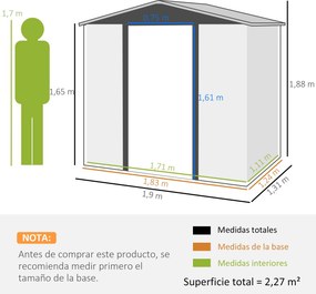 Zahradní kůlna Outsunny 190x131x188 cm - Venku umístěný úložný domek s 2 větracími okny a dveřmi pro terasu, balkon a patio - Dub