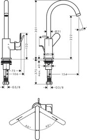 Hansgrohe Rebris S, vysoká umyvadlová baterie 210 s otočným výtokem a odtokovou soupravou s táhlem, černá matná, 72536670