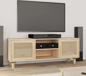 vidaXL TV stolek 105x30x40 cm masivní borovice a přírodní ratan [345616] Barva: Hnědá