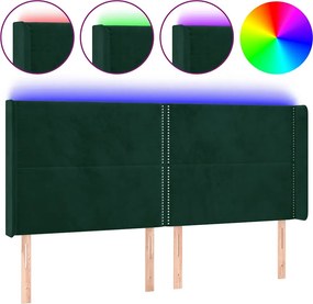 Čelo postele s LED tmavě zelené 203 x 16 x 118/128 cm samet 3123977