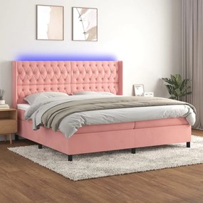 Box spring postel s matrací a LED růžová 200x200 cm samet