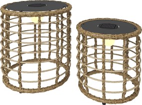 Outsunny Solární stojací lampa sada 2 ratanových solárních lamp se světelným senzorem LED solární světlo v boho stylu IP44