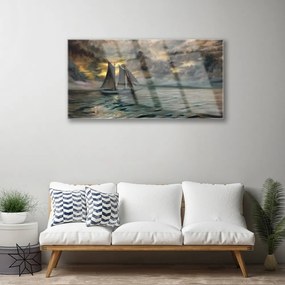 akrylový obraz Moře Loďka Krajina 100x50 cm