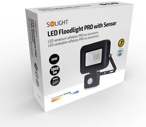 Solight LED reflektor PRO se senzorem, 20W, 1840lm, 5000K, IP44