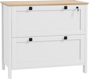 HOMCOM Kancelářský zásuvkový trezor s 2 zásuvkami, 2 závěsnými tyčemi, zámkem a 2 klíči pro A4, pro studijní a obývací pokoj, 79x40x72 cm, Bílý a Dub