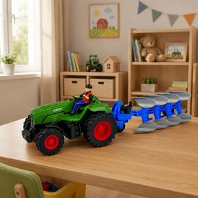 LEAN Toys Traktor s pluhem a zemědělcem, dálkově ovládaný RC, se světly, zelený, měřítko 1:24