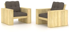 Zahradní židle 2 ks s taupe poduškami impregnovaná borovice,  3065797
