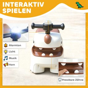 Ruschauto, dino design, volant, světla, zvuky, 4 kola, krémová bílá+hnědá