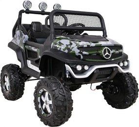 Ramiz Mercedes Benz Unimog elektrické autíčko pro děti maskáčové lakované + pohon 4x4 + dálkové ovládání + nosič zavazadel + pomalý start + MP3 + LED