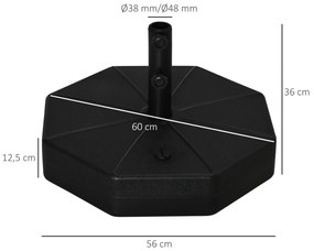 Stojan na slunečník Outsunny pro slunečníky 38 mm/48 mm, lze naplnit vodou nebo pískem, robustní podstavec pro slunečník Ø60 x 36H cm | Aosom.de