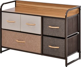 HOMCOM Textilní Komoda do Ložnice s 5 Skládacími Šuplíky, Dřevěným Vrchem a Kovovým Rámečkem do Obývacího Pokoje 87,5x29x58 cm Multicolor | Aosom