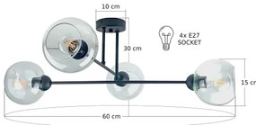 Lustr na tyči VASCO 4xE27/60W/230V černá/čirá