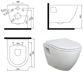 Creavit TP325, závěsné WC s integrovaným bidetem, TP325