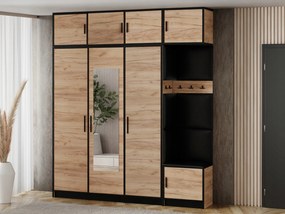 Šatní skříň s nástavcem ROJ 14 dub Craft zlatý _ ecoskóra černý