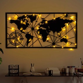 Nástěnná kovová dekorace World Map Led 452 černá