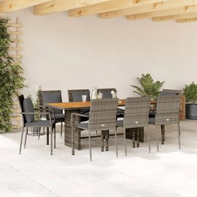 9dílný zahradní jídelní set s poduškami šedý polyratan,  3213501