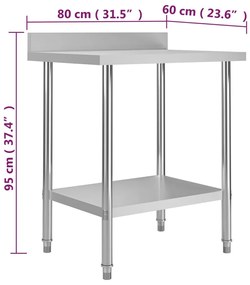 vidaXL Marketos Kuchyňský pracovní stůl přístěnný 80 x 60 x 93 cm nerezová ocel