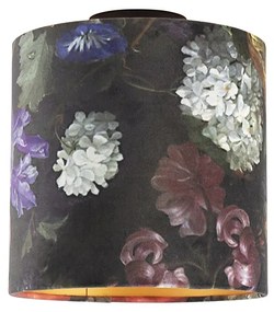 Stropní lampa s velurovými odstíny květin se zlatem 25 cm - černá Combi