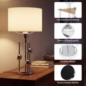 Costway Stolní lampa Noční stolní lampa s E27-Látkové stínidlo a ozdobné koule