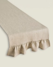 Běhoun s volánem 40x160 cm barva béžová látka poloprůhledná, pletený vzor, lněná