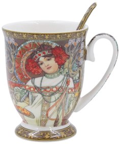 HOME ELEMENTS Porcelánový hrnek 280 ml se lžičkou, Mucha, Podzim