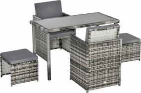 Outsunny Poly Rattan Sedací Skupina Jídelní Set do Zahrady 5 ks s Polštáři, Šedá | Aosom