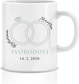 Personalizovaný klasický bílý keramický hrníček 300 ml s prstýnky a jmény