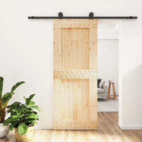 Posuvné Dveře S Kováním 85 X 210 Cm Masivní Borové Dřevo