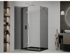 Mexen Roma sprchový kout s otočnými dveřmi 90 x 100 cm, Grafitově černá, Chromovaná + sprchová vanička Flat, Černá - 854-090-100