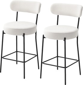 HOMCOM Set 2 barových židlí z bouclé látky, barová židle s zakřiveným opěradlem, opěrka nohou, 49x52x95 cm, krémové