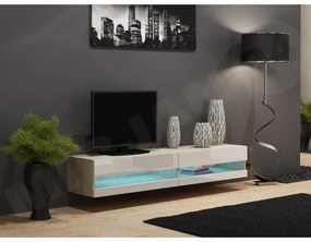 TV stolek Zigo New 180, Osvětlení: osvětlení LED - bílé, Barva: bílá / bílá lesk
